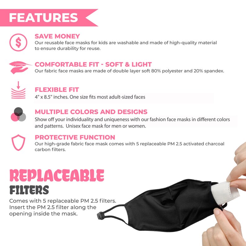 5PCS Adult Cloth Face Mask Reusable Washable With 2.5 PM Mask | Etsy