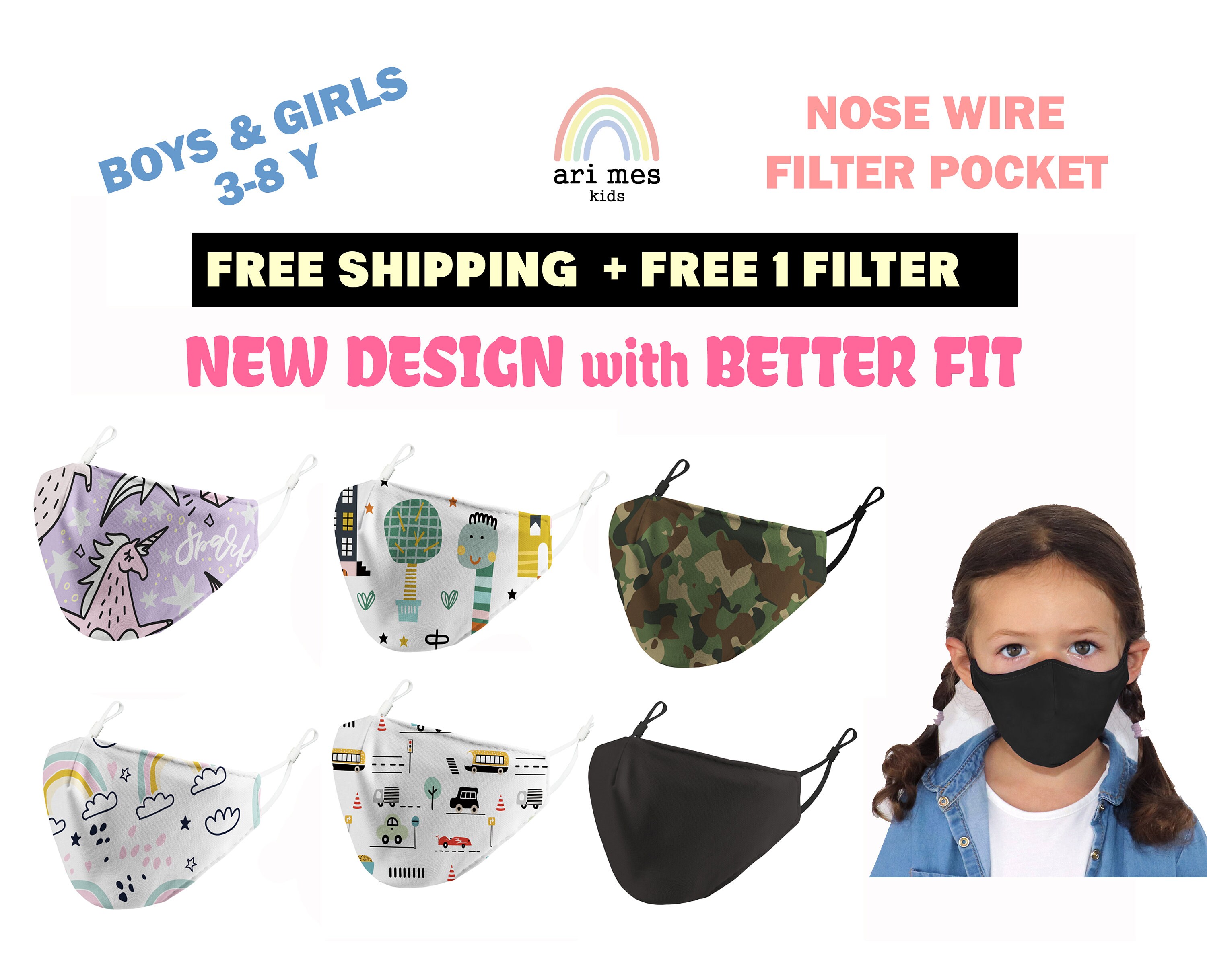 NEW DESIGN Ari Mes Kids Reusable and Adjustable Face Mask – Comfortable ...
