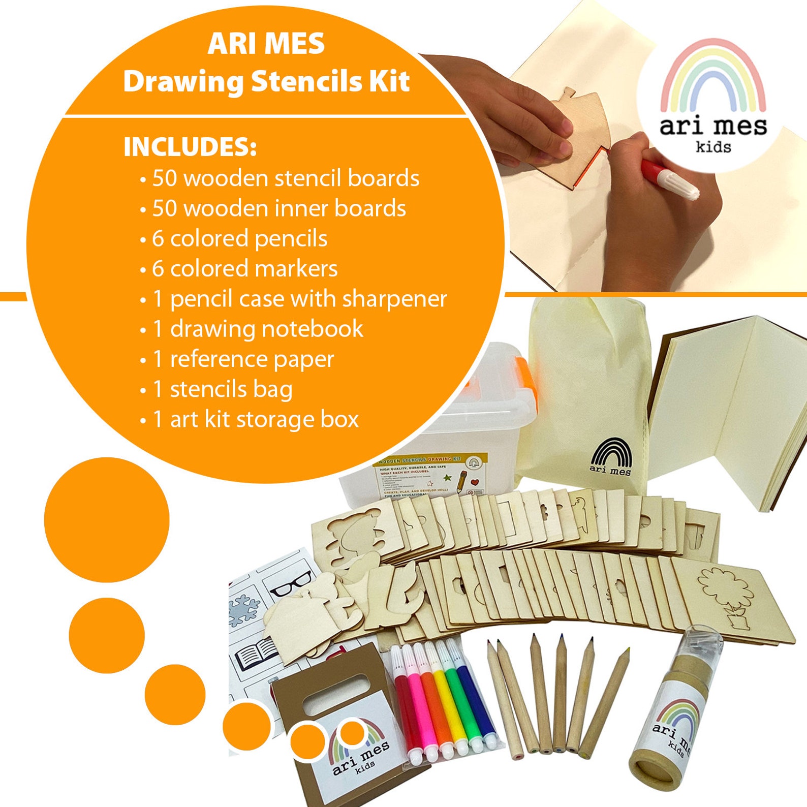 Premium Wooden Drawing Stencils Kit for Kids - 50 Pieces Coloring ...