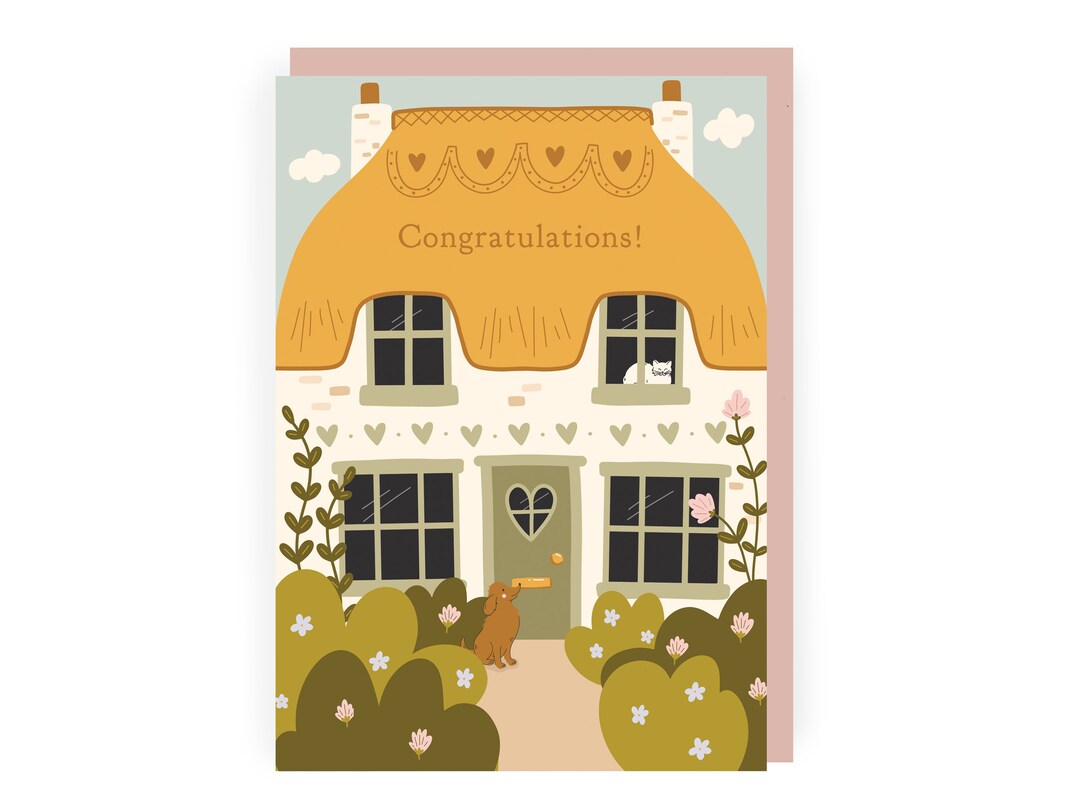 Thatched Cottage New Home Card Cute Congratulations Card First Home ...