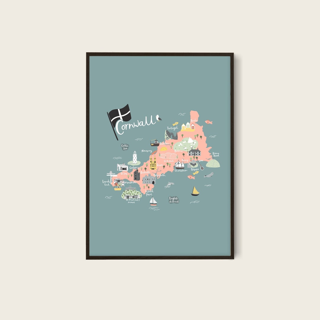 Cornwall Map Print Illustrated Map of Cornwall - Etsy