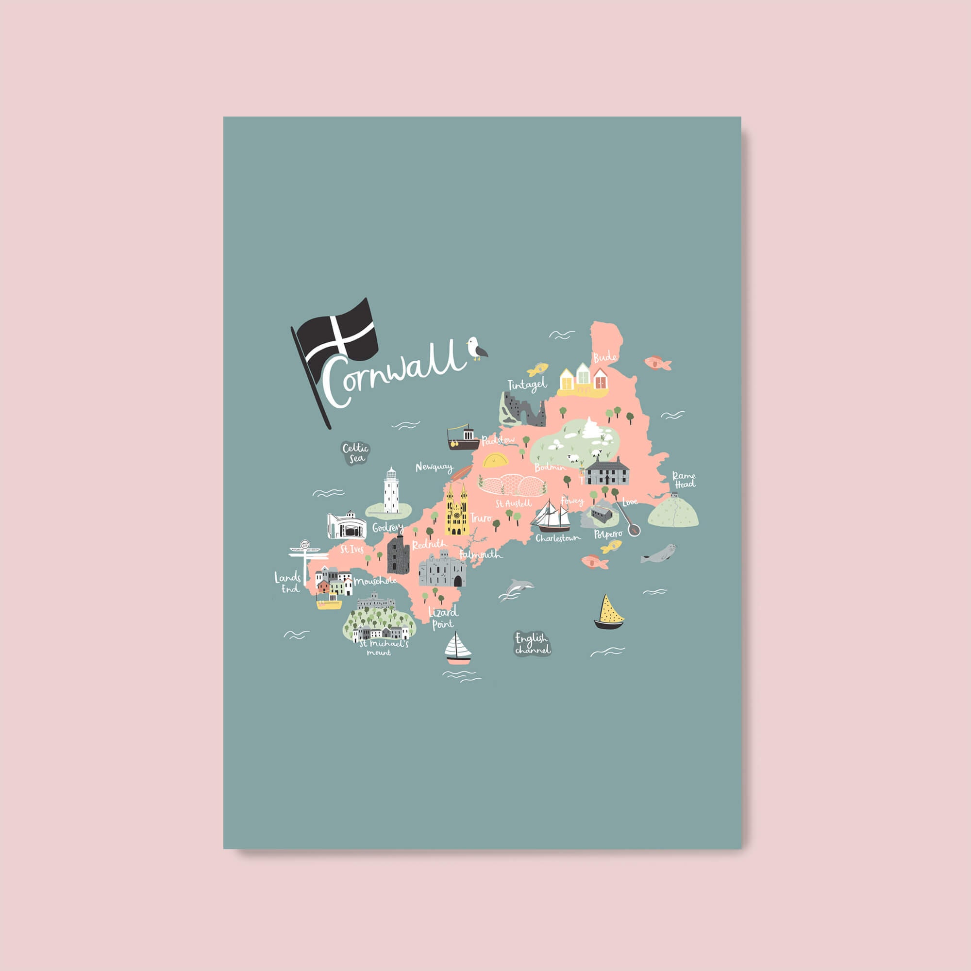 Cornwall Map Print Illustrated Map of Cornwall - Etsy UK