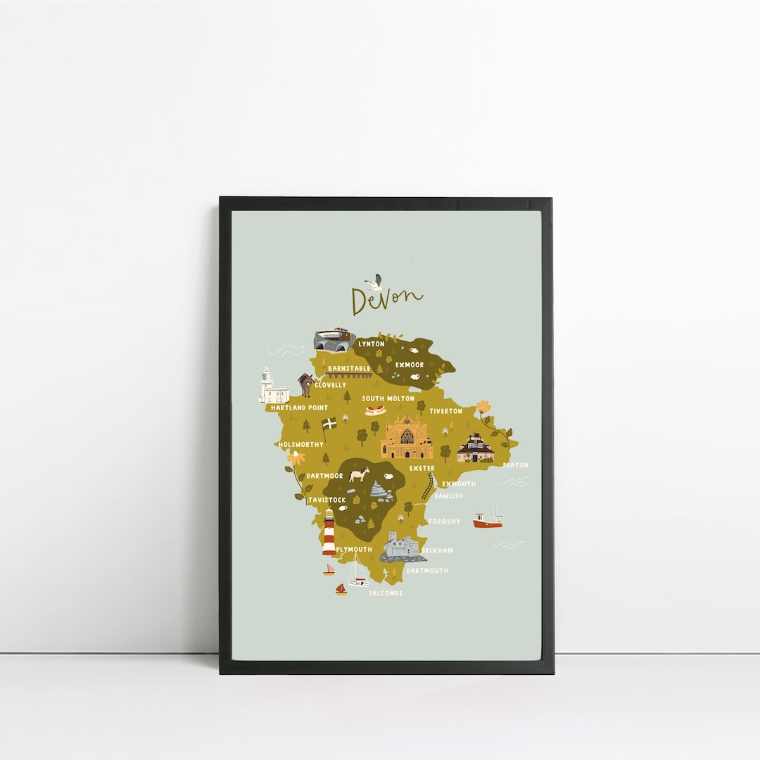 Devon Map Print Illustrated Map of Devon Dartmoor Exmoor - Etsy