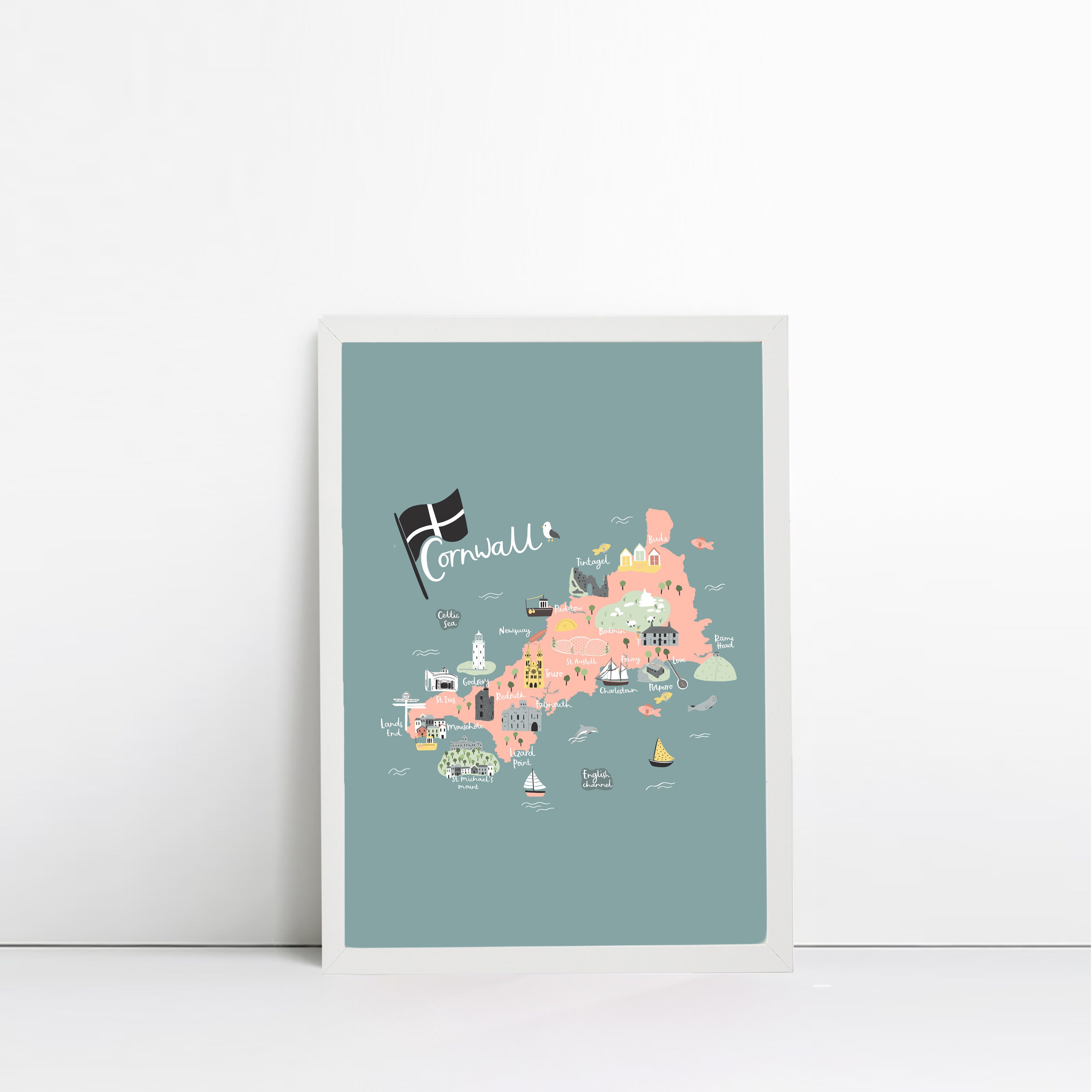 Cornwall Map Print Illustrated Map of Cornwall | Etsy UK