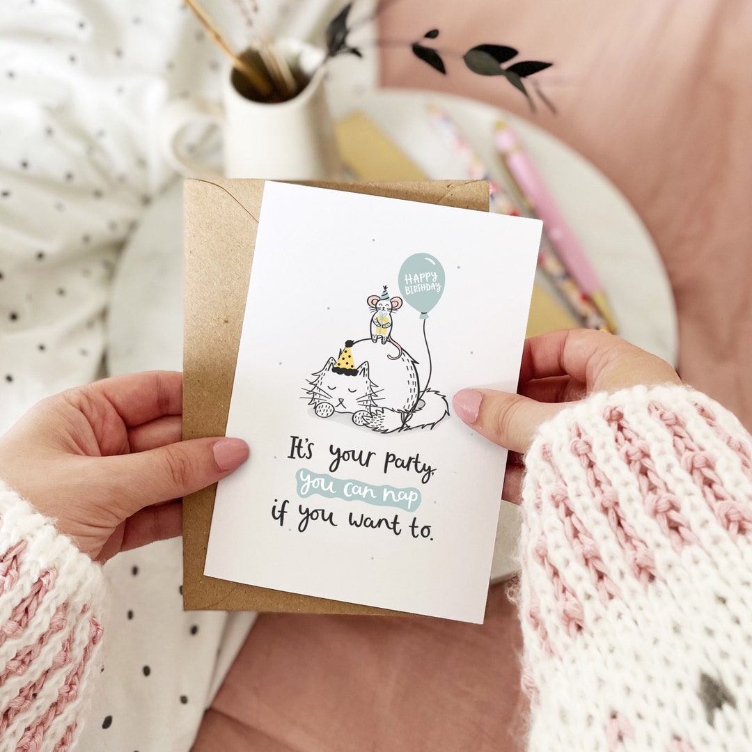 It's Your Party Nap Funny Cat Birthday Card Best Friend - Etsy