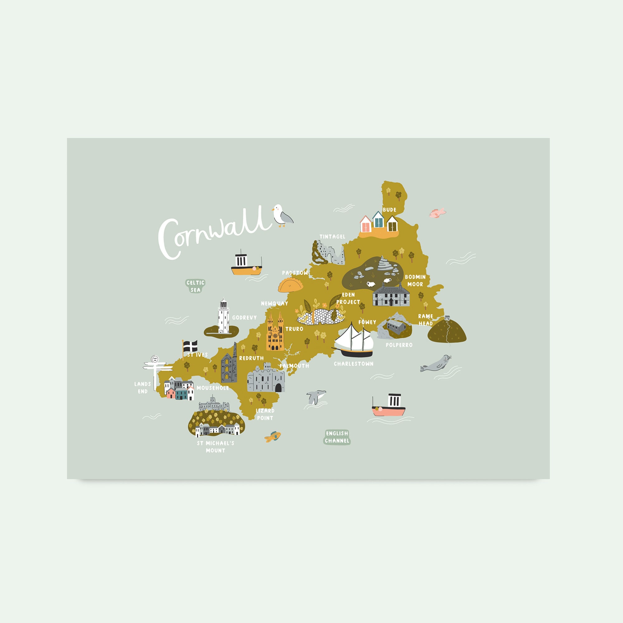 Cornwall Map Print Illustrated Map of Cornwall Cornwall - Etsy UK