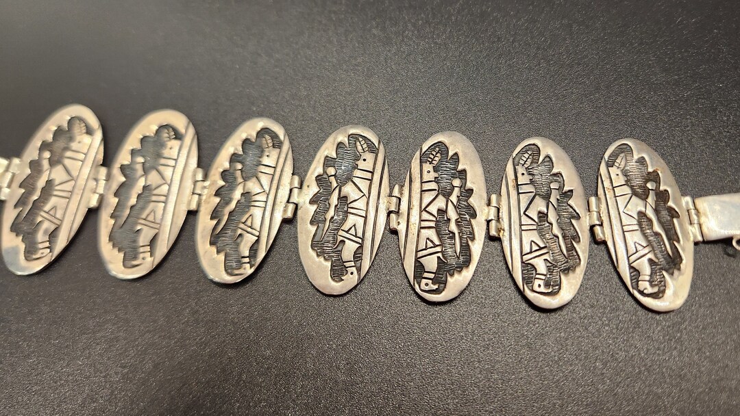 Navajo Kokopelli Sterling Silver Link Bracelet, Signed Sheila Vandever ...