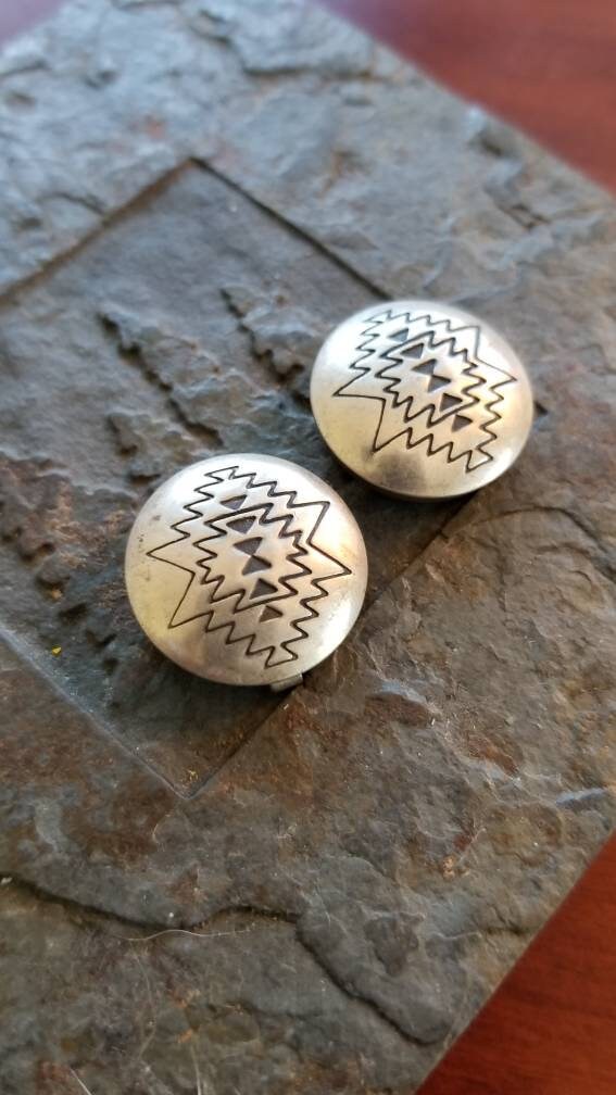Vintage Navajo Sterling Silver Button Covers Set of 2 Navajo Rug Design ...