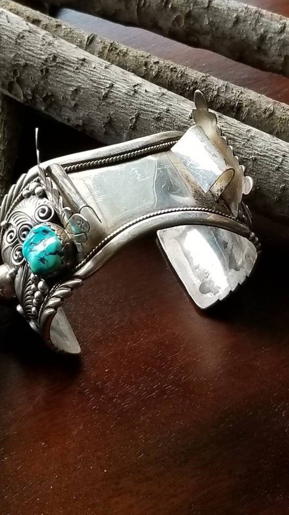 J. W. Toadlena Sterling Silver Turquoise Coral Cuff Watch Band | Etsy
