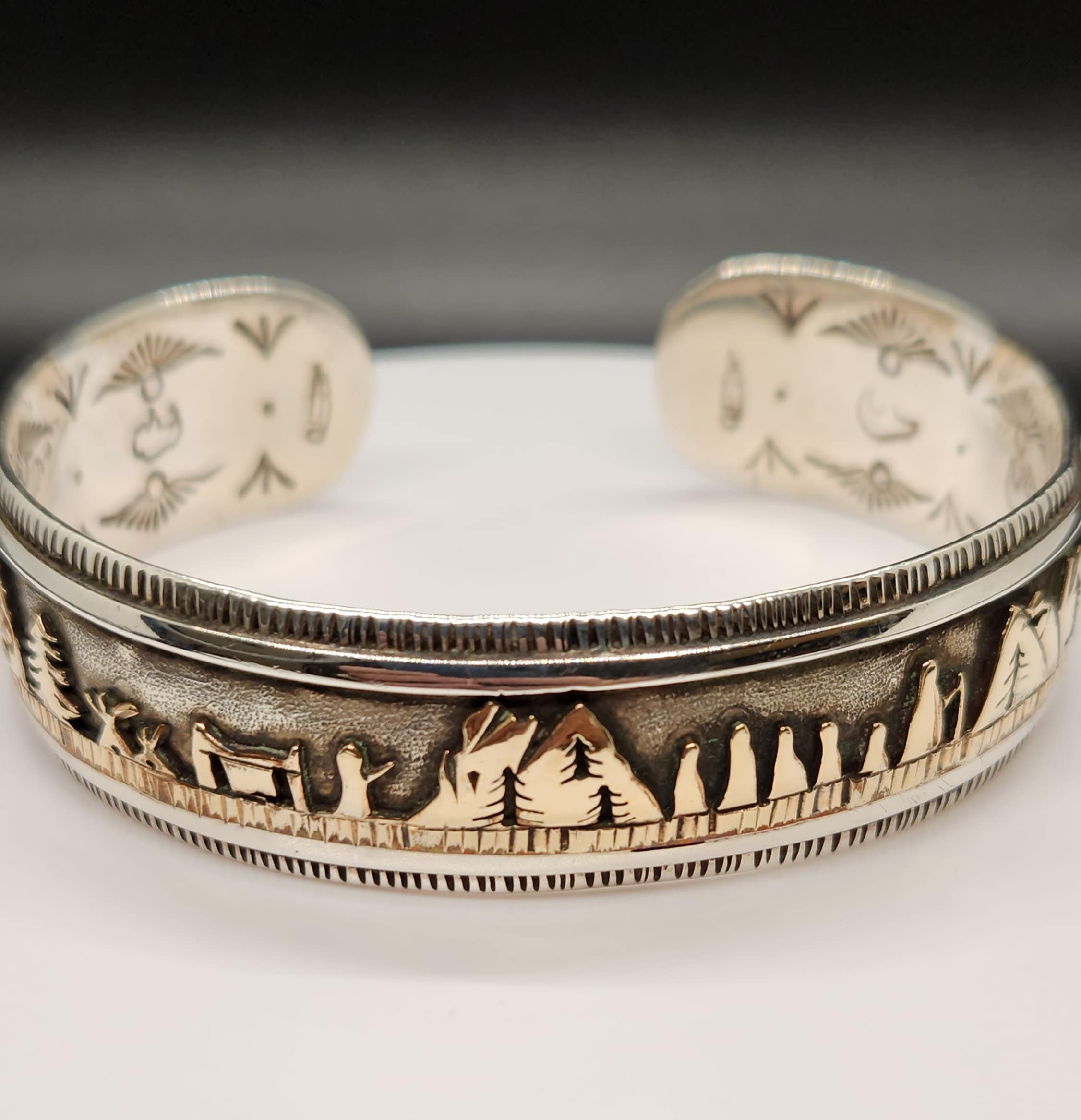 RARE Navajo Sterling Silver Gold Filled Storyteller Cuff Bracelet by ...
