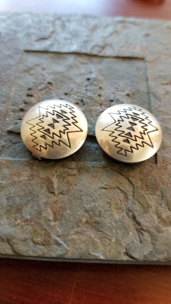 Vintage Navajo Sterling Silver Button Covers Set of 2 Navajo Rug Design ...