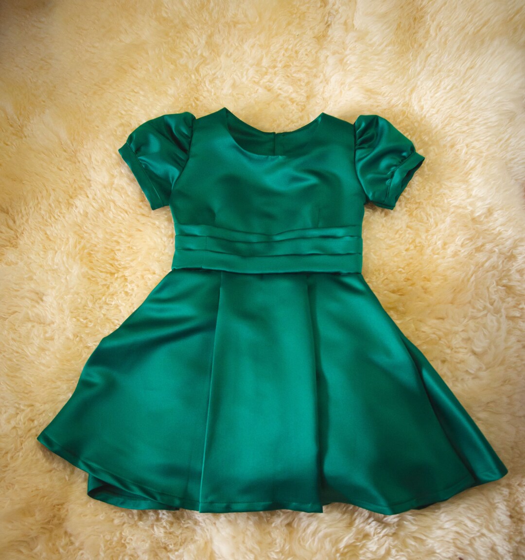 Green Satin Christmas Dress for Girls. Hoiday Dress. - Etsy