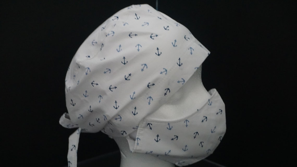 White Anchors Scrub Cap and Face Mask | Etsy