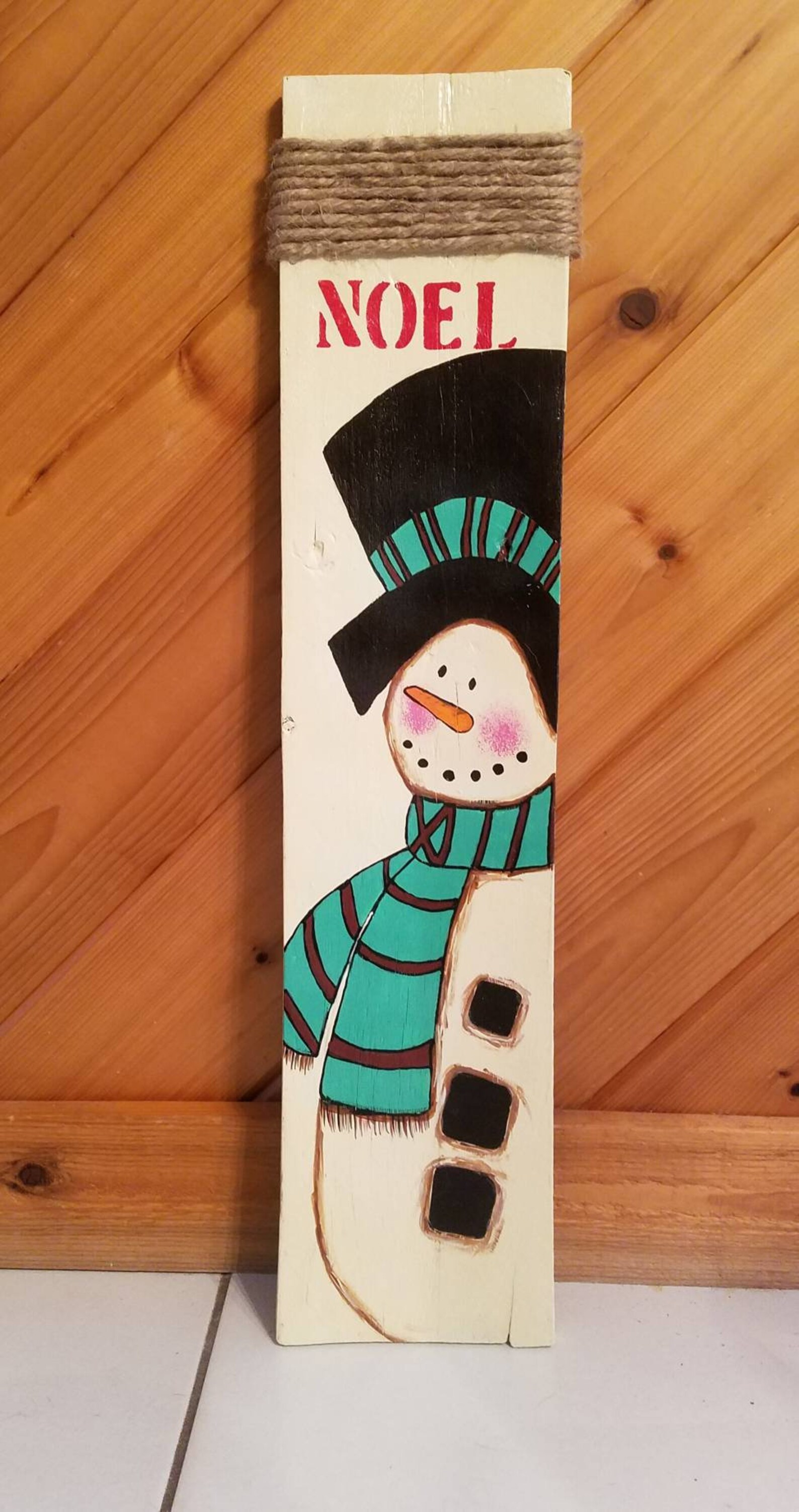 Rustic Handpainted Wooden Snowman Plank. Noel Snowman Plank. Snowman ...