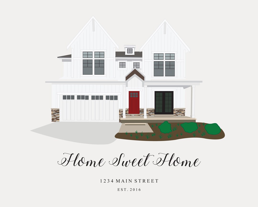 Digital Illustration, House Illustration, Home Portrait, Family Home ...