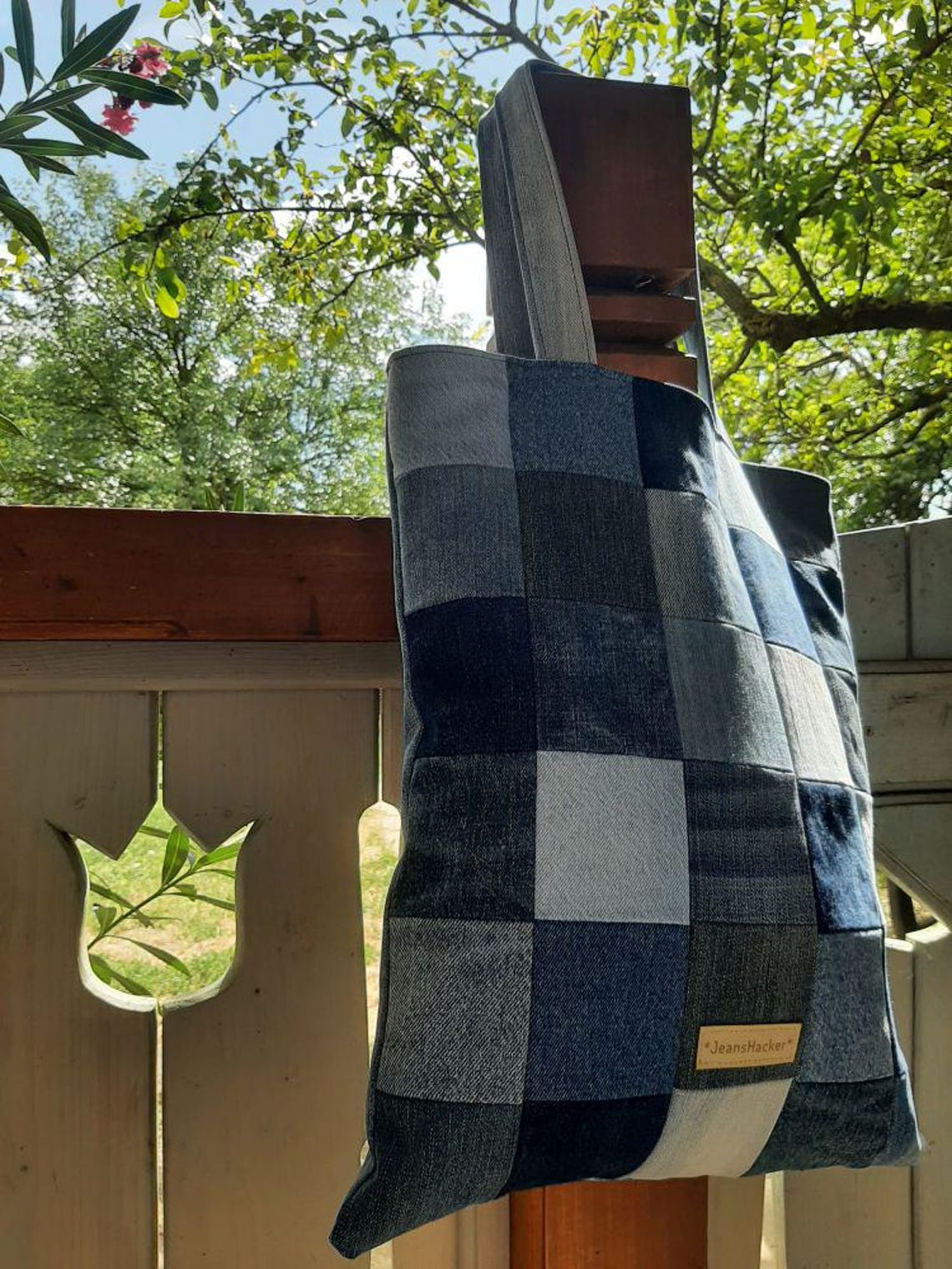 Denim Patchwork Tote Bag, Upcycled Denim Shopper Bag, Minimalist ...