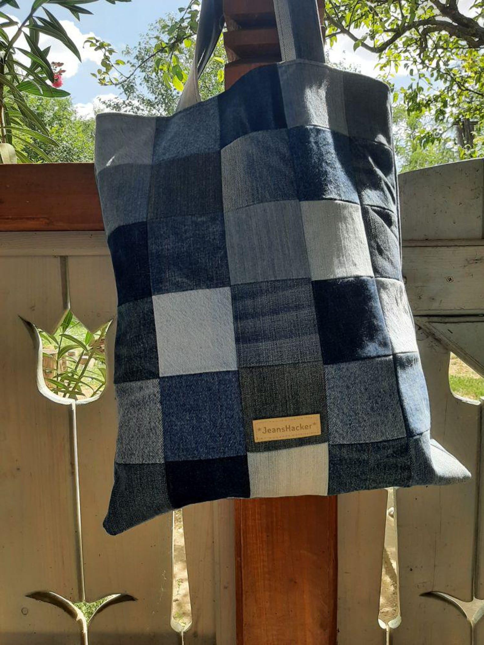 Denim Patchwork Tote Bag, Upcycled Denim Shopper Bag, Minimalist ...