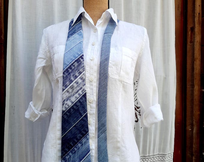 Unisex Upcycled Denim Tie With Diagonal Stripes Casual Accessory for ...