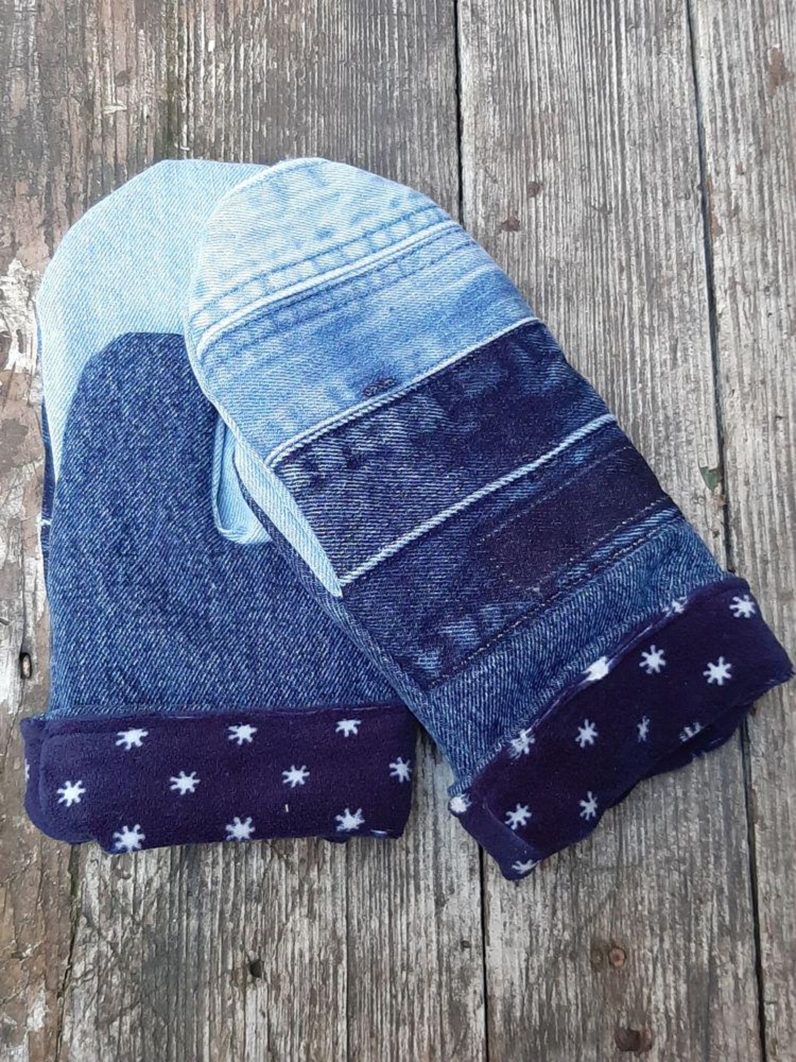 Upcycled Denim Mittens With Fleece Lining Upcycled Jeans Mittens ...