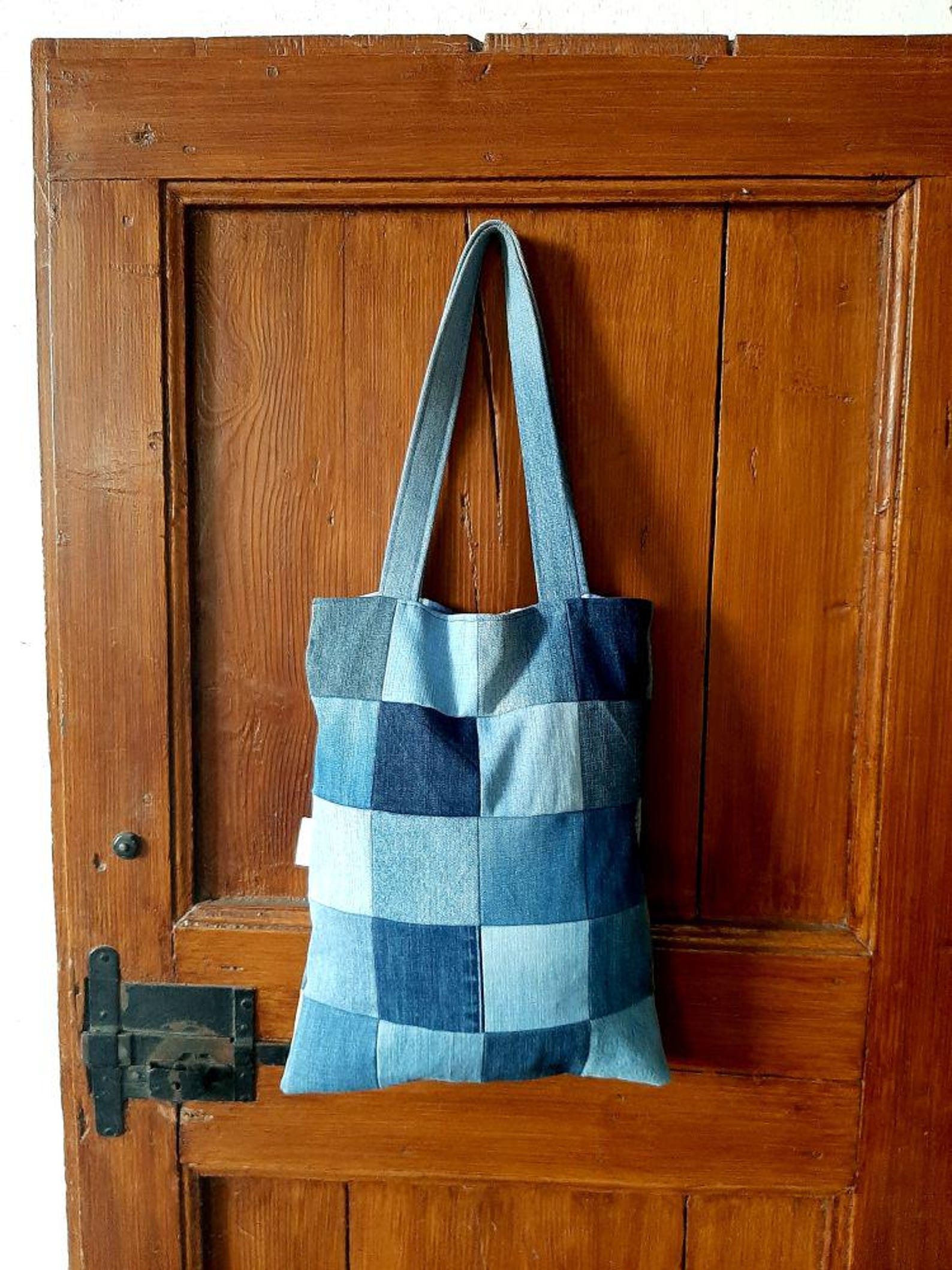 Denim Patchwork Tote Bag, Upcycled Denim Shopper Bag, Minimalist ...
