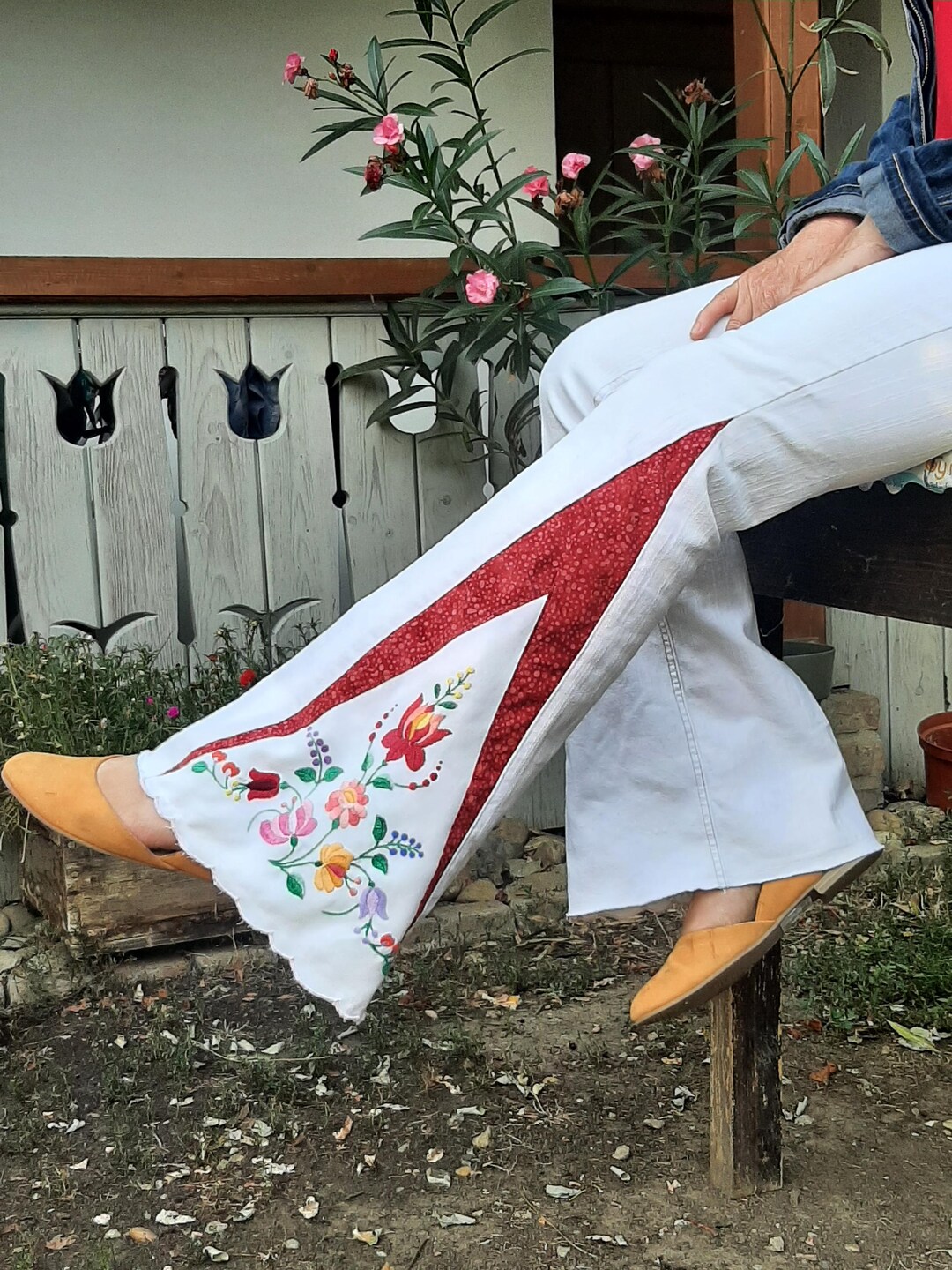 Bell-bottom Jeans Upcycled Denim Vintage Flare Jeans With Embroidered ...