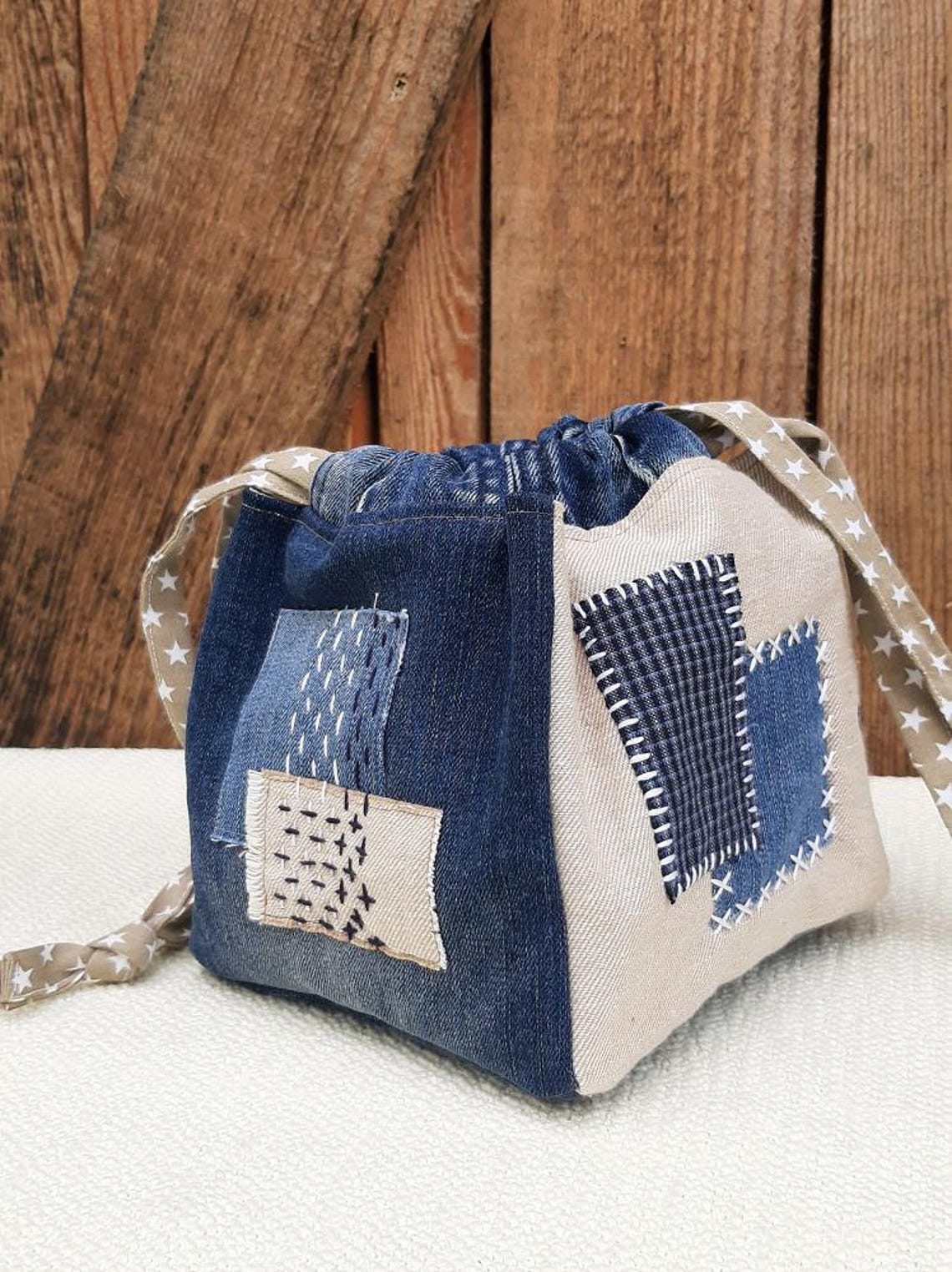 Japanese Rice Bag Hand Stitched Upcycled Denim Bag Gift for Crafters ...