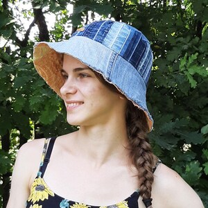Denim Patchwork Reversible Bucket Hat Gift for Denim Lover Festival Hat ...