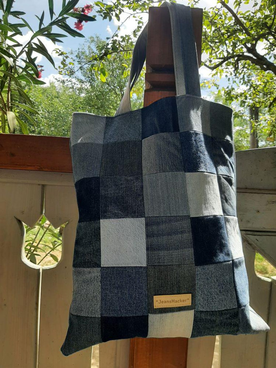 Denim Patchwork Tote Bag, Upcycled Denim Shopper Bag, Minimalist ...