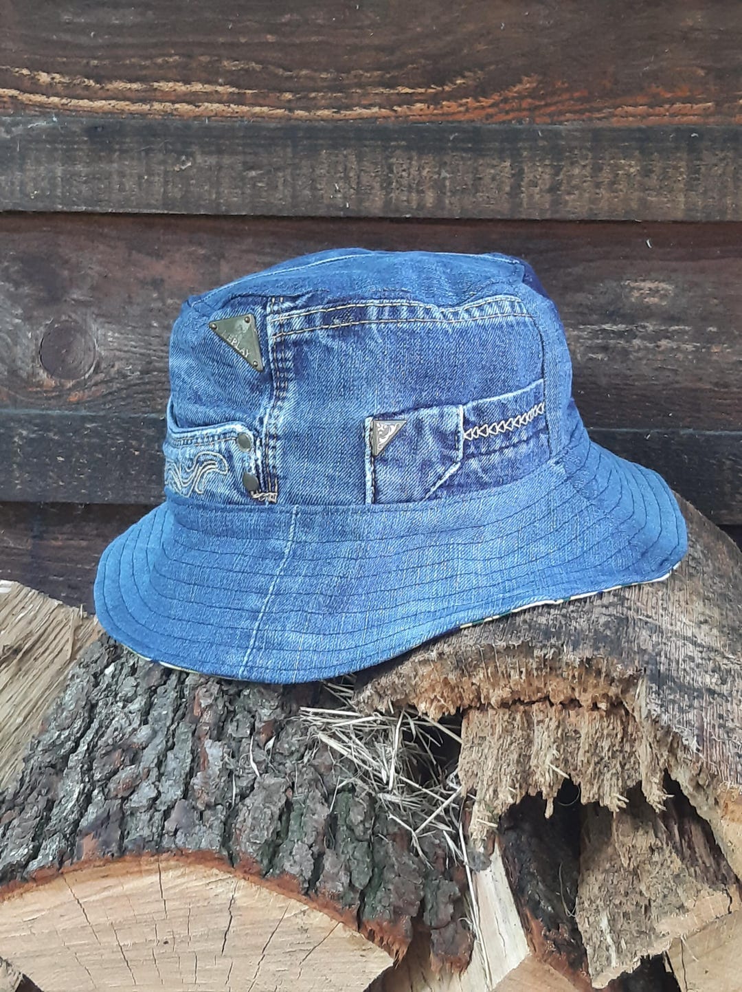 Upcycled Denim Hat With Colorful Lining and Pocket Details - Etsy
