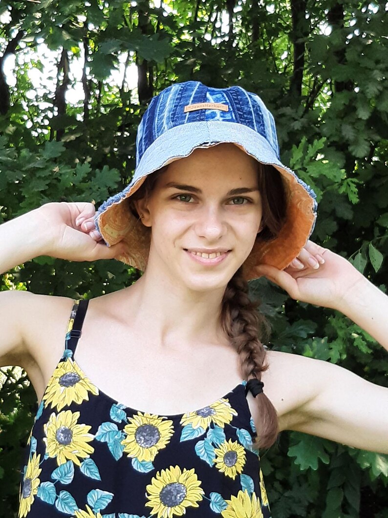 Denim Patchwork Reversible Bucket Hat Gift for Denim Lover Festival Hat ...