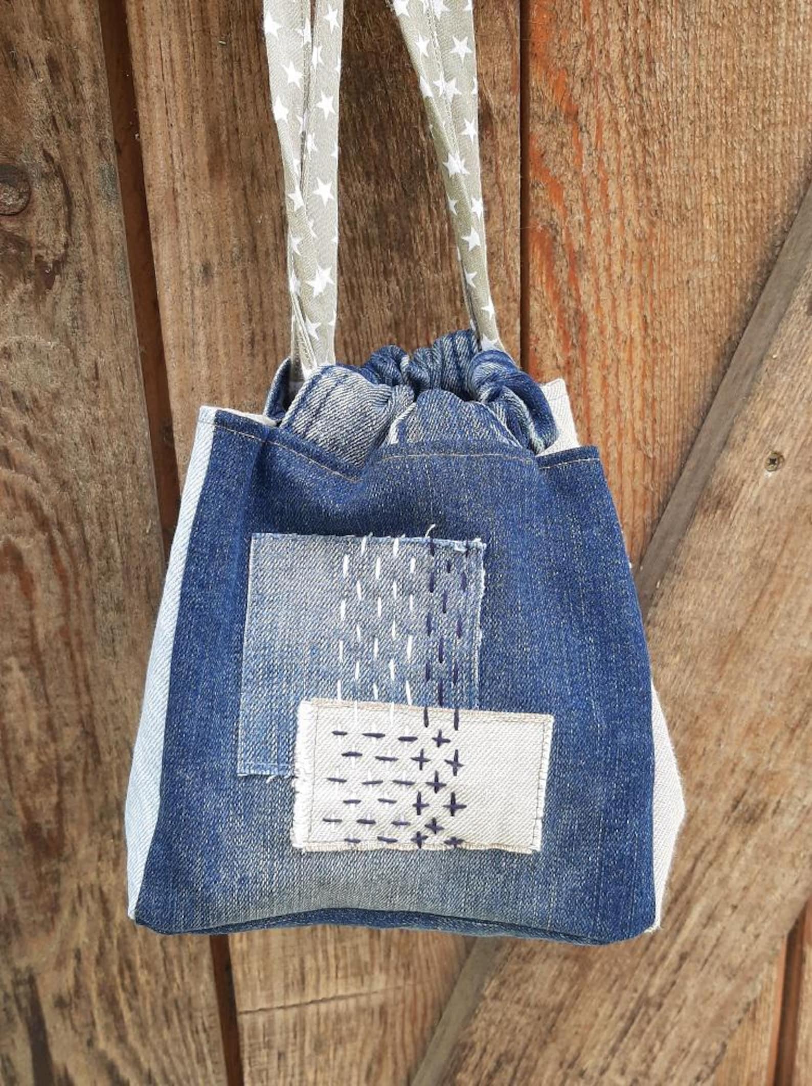 Japanese Rice Bag Hand Stitched Upcycled Denim Bag Gift for Crafters ...