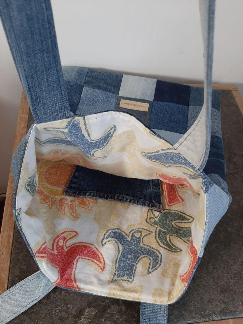 Denim Patchwork Tote Bag, Upcycled Denim Shopper Bag, Minimalist ...