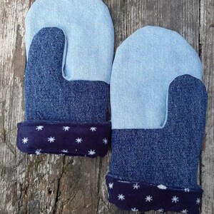 Upcycled Denim Mittens With Fleece Lining Upcycled Jeans Mittens ...