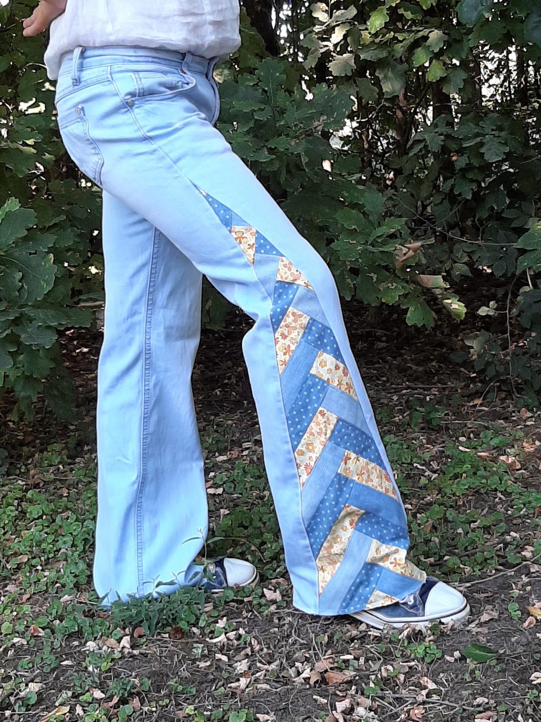 Patchwork Bell-bottom Jeans Upcycled Denim Flare Jeans With Patchwork ...