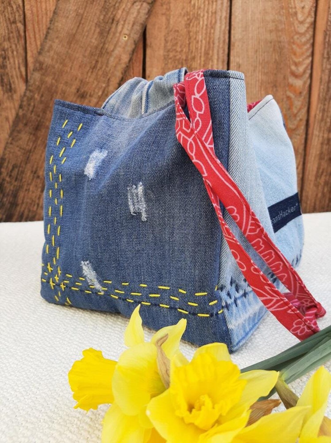 Japanese Rice Bag With Handstitched Patches Upcycled Denim Bag Gift for ...