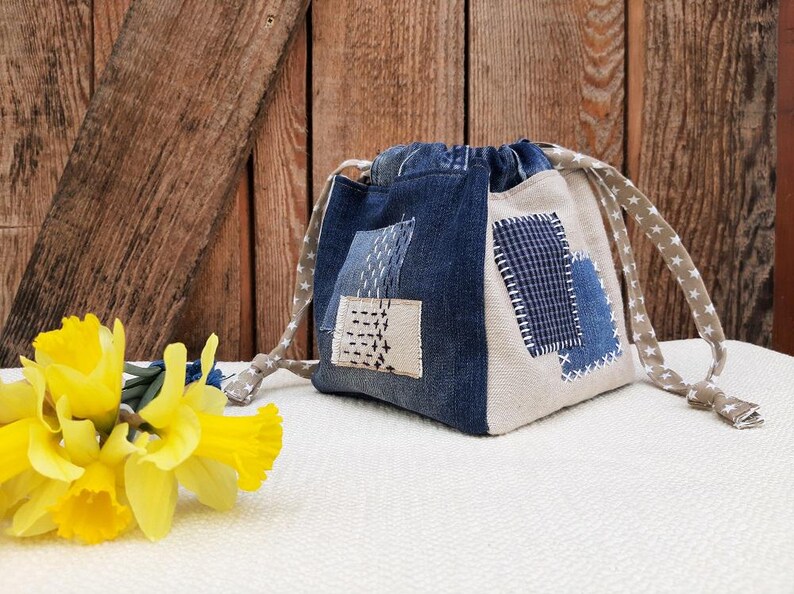 Japanese Rice Bag Hand Stitched Upcycled Denim Bag Gift for Crafters ...
