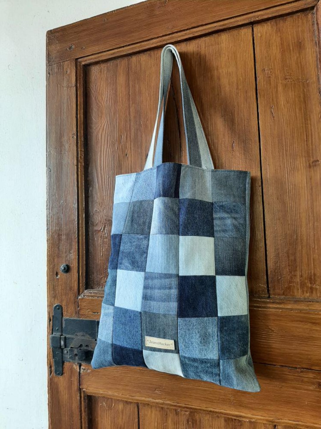 Denim Patchwork Tote Bag, Upcycled Denim Shopper Bag, Minimalist ...