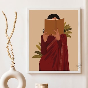 Indian Women Reading Book Art , Indian Art, Desi Art, Book Lovers Wall ...