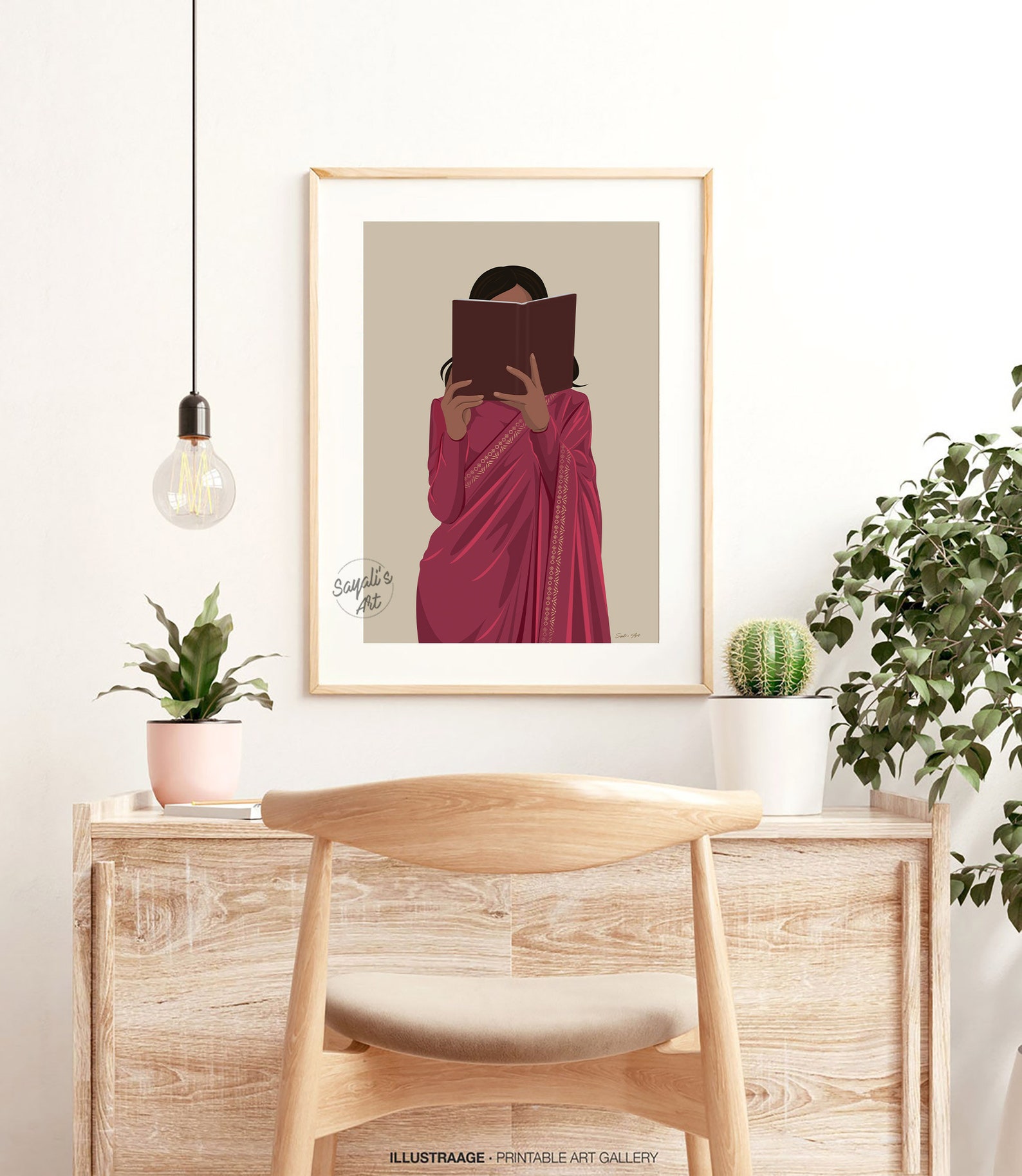 Indian Woman Reading Book Desi Art Book Lover Artsouth - Etsy