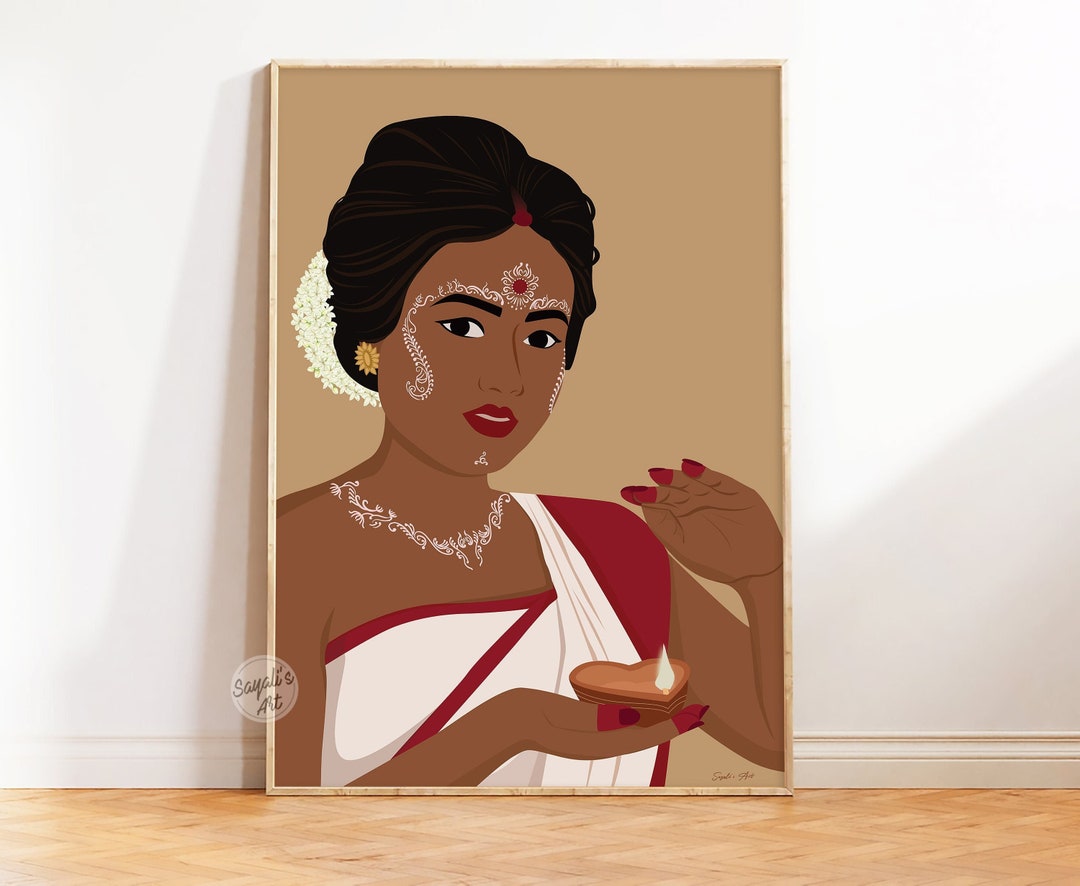 Bengali Woman Art, Kolkata Wall Art, Traditional Bengali Dress, Indian ...