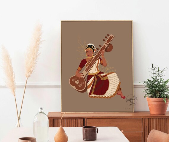 Indian Instrument Decor Indian Art Saraswati Veena - Etsy