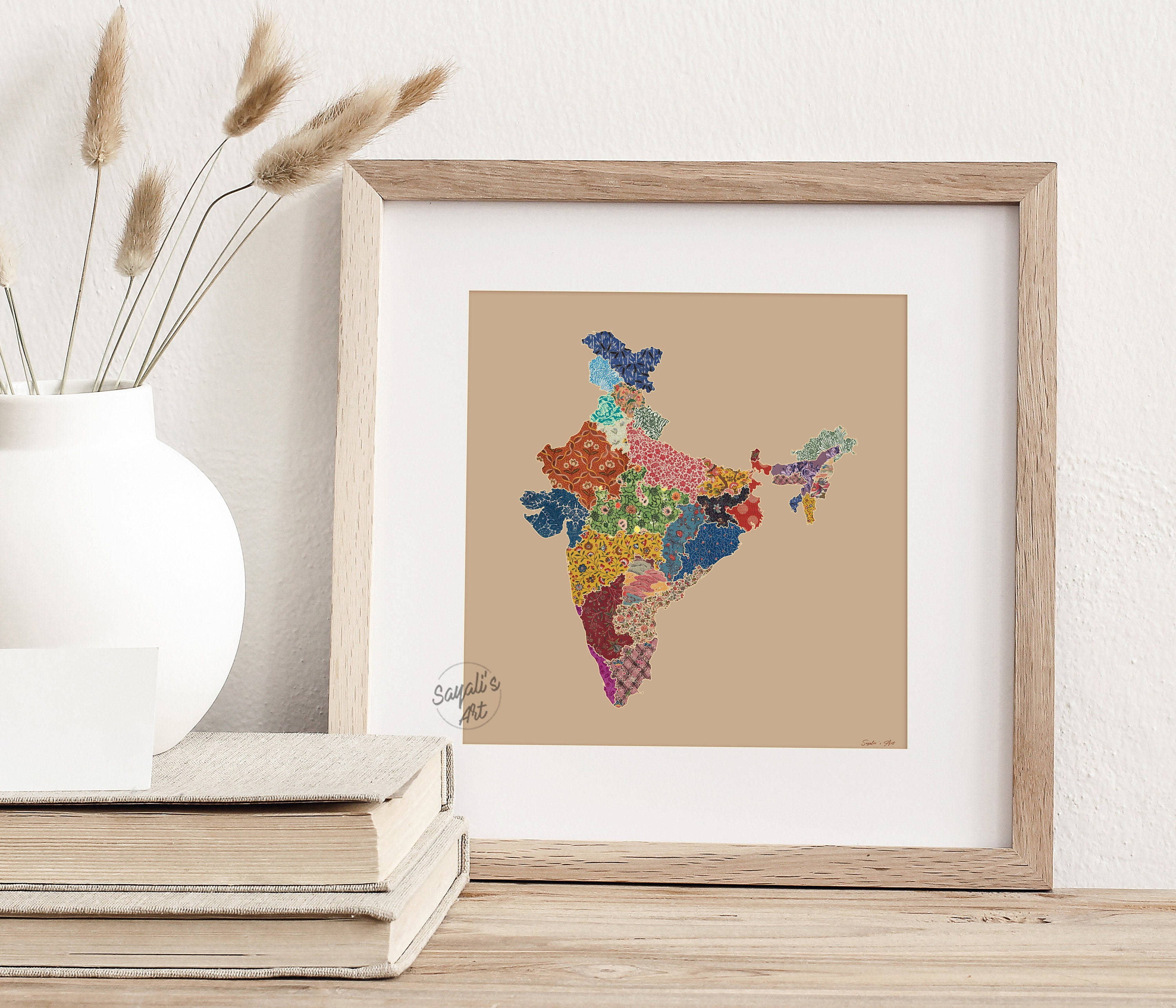 India Map Poster, Colorful Indian Map, Fabric Themed Indian Map Art ...
