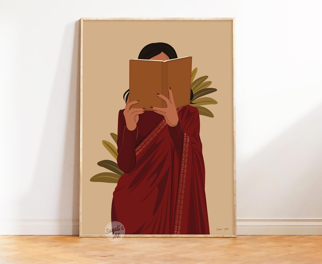 Indian Women Reading Book Art , Indian Art, Desi Art, Book Lovers Wall ...