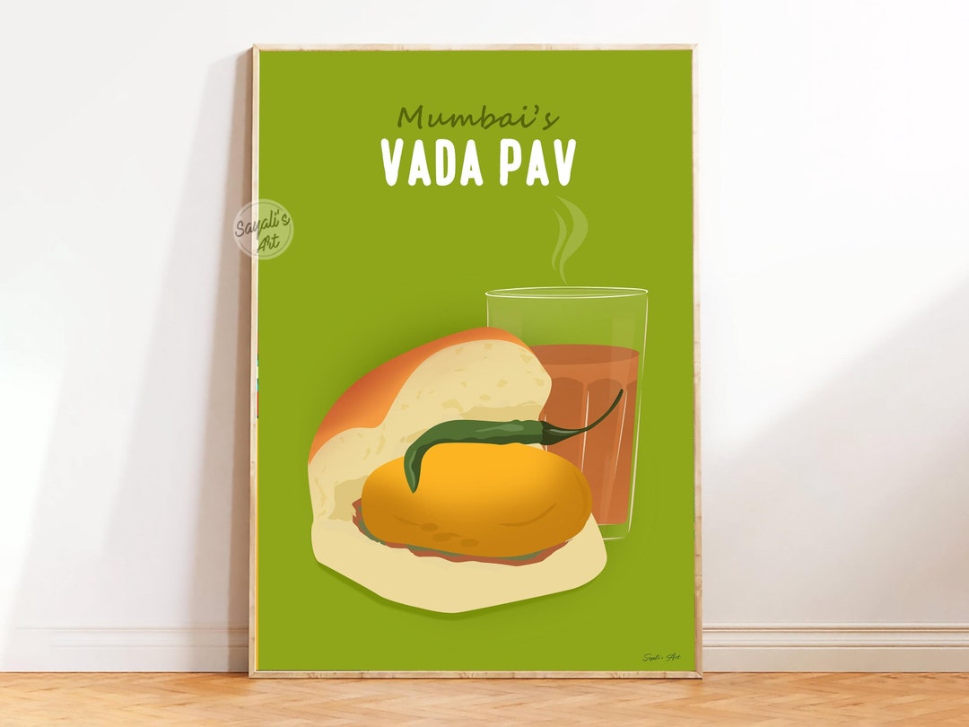Vada Pav Print, Food Sign, India Poster, Desi Art, Indian Kitchen ...