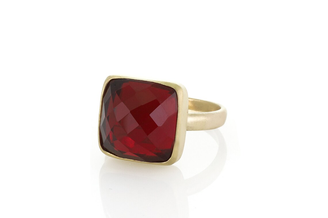 Square Faceted Garnet Ring · Bezel Set Gold Gemstone Ring · January ...