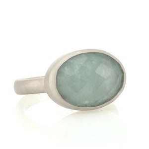 Brushed Gold Aquamarine Ring · Bezel Set Oval Stacking Ring · March Birthstone Ring ...