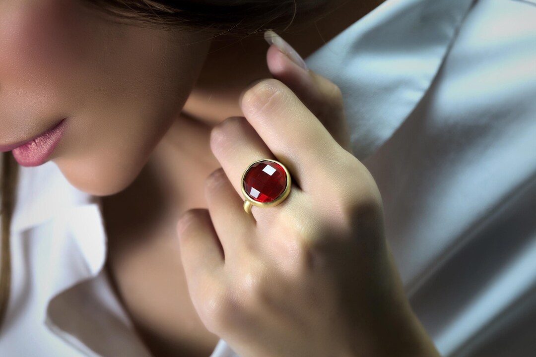 Bezel Set Ruby Gold Ring · July Birthstone Ring · Stackable Faceted ...