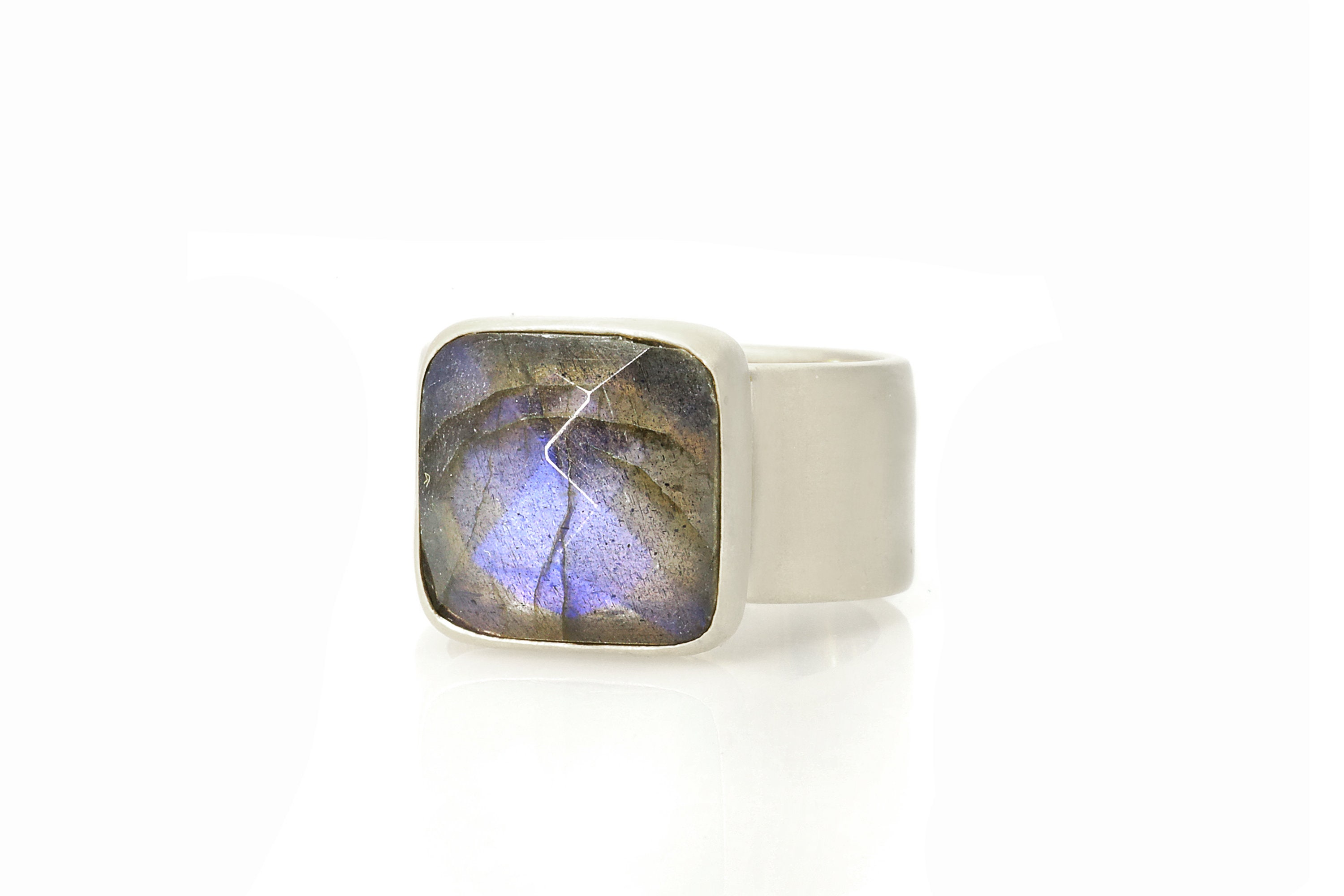 Thick Band Labradorite Ring · Square Faceted Gemstone Ring · Bezel Set ...