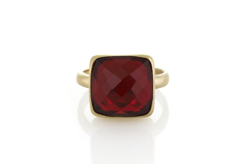 Square Faceted Garnet Ring · Bezel Set Gold Gemstone Ring · January ...