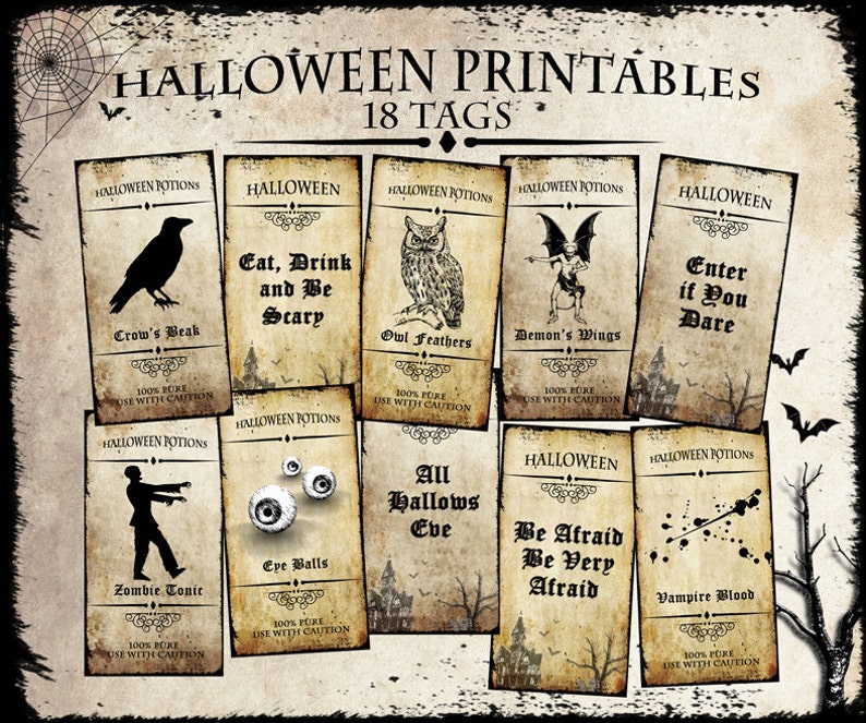 18 Halloween Labels, Vintage Apothecary Labels, Halloween Tags ...